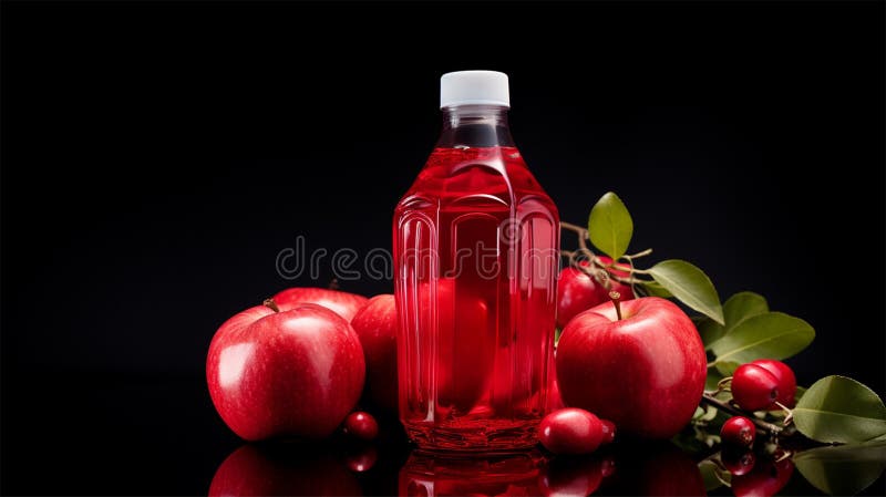 Mockup of a Bottle of Apple Juice or Drink Surrounded by Apples Stock ...