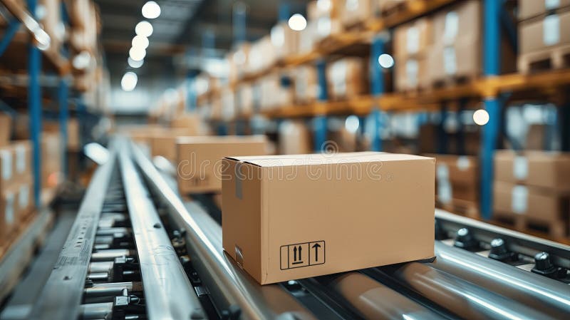 Mockup Boxes on Conveyor Belt Warehouse, Freight Transportation ...