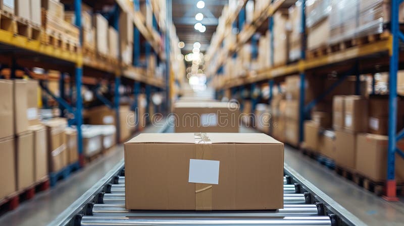 Mockup Boxes on Conveyor Belt Warehouse, Freight Transportation ...