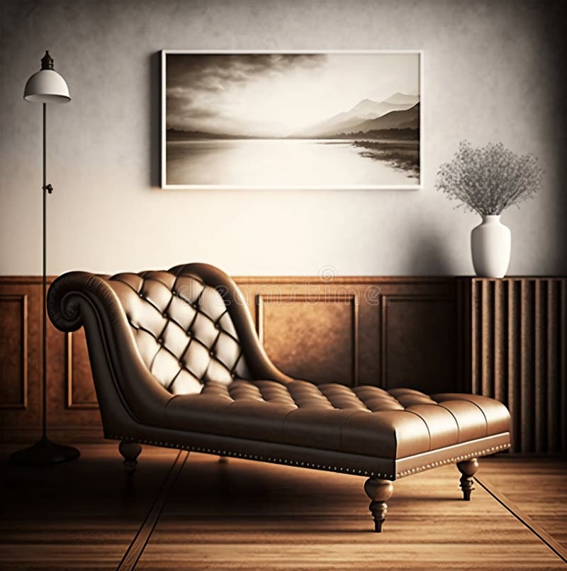 Mockup of a Brown Leather Chaise Lounge Generative Ai Grey Background ...