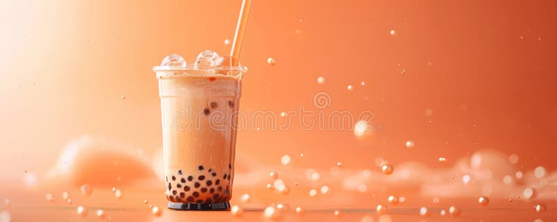 Mockup. Bubble Tea on a Peach Background, Offering a Warm and Inviting ...