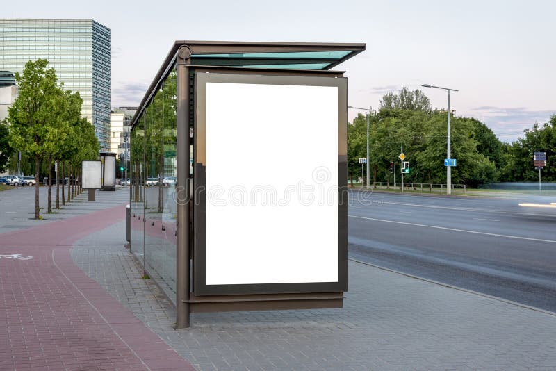 Mockup of Bus Stop Vertical Billboard in Front of Empty City Background ...