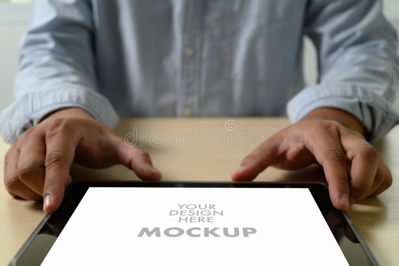 Mockup of Business Man Using Laptop Screen for Your Advertising Text ...