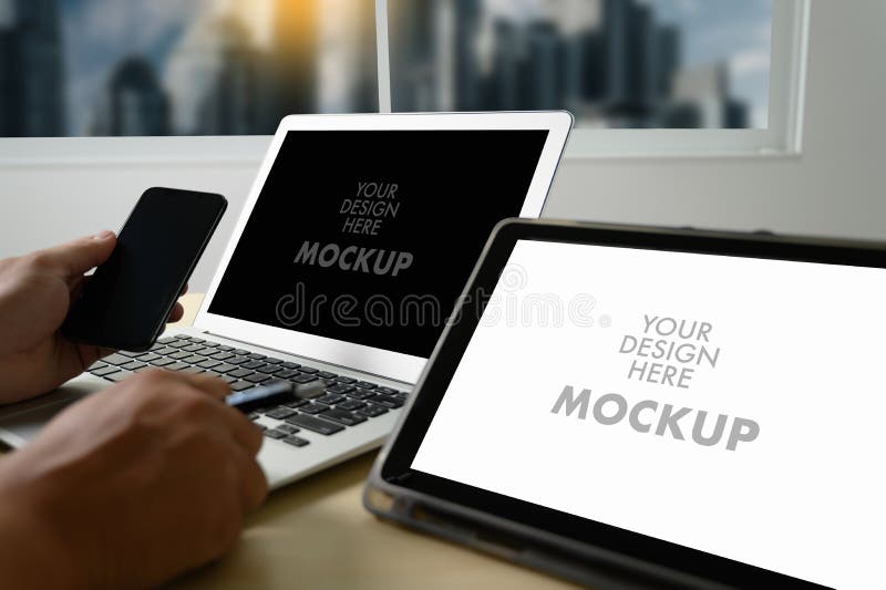 Mockup of Business Man Using Laptop Screen for Your Advertising Text ...