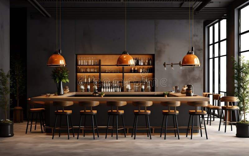 Cafe Interior with Empty Bar Counter Dinner Generative AI Stock ...