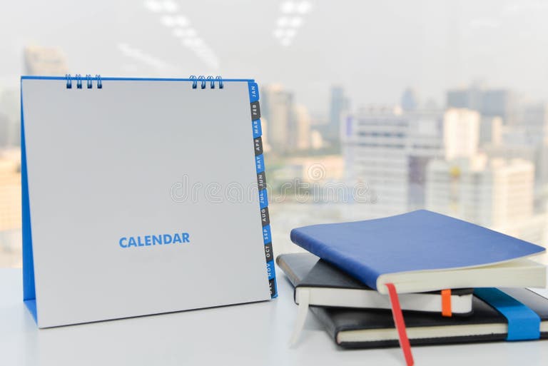 Mockup Calendar and Stack of Books Stock Photo - Image of city, space ...