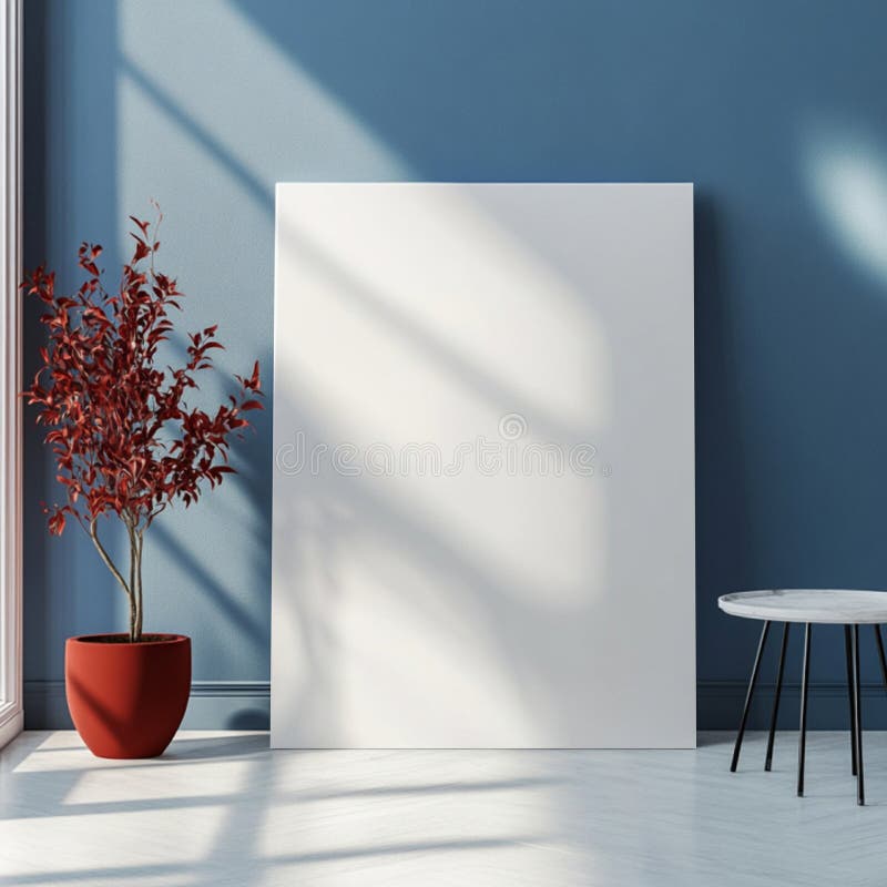 Mockup Artist Canvas in Vertical Format on Blue Background. Format ...