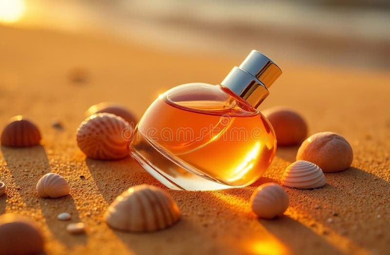 Mockup Clear Glass Packaging Perfume Bottle Background Shell Beach AI ...