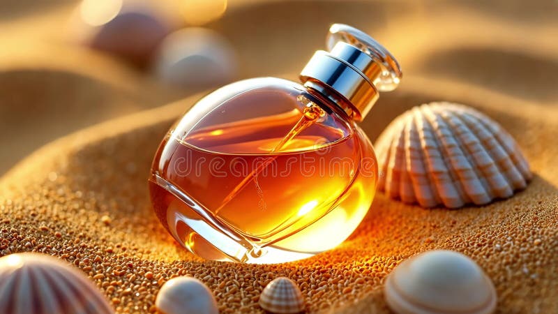 Mockup Clear Glass Packaging Perfume Bottle Background Shell Beach AI ...