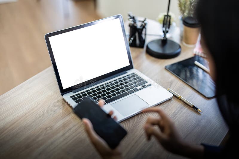 Mockup Computer Blank Screen for Hand Typing Text, Using Laptop Contact ...