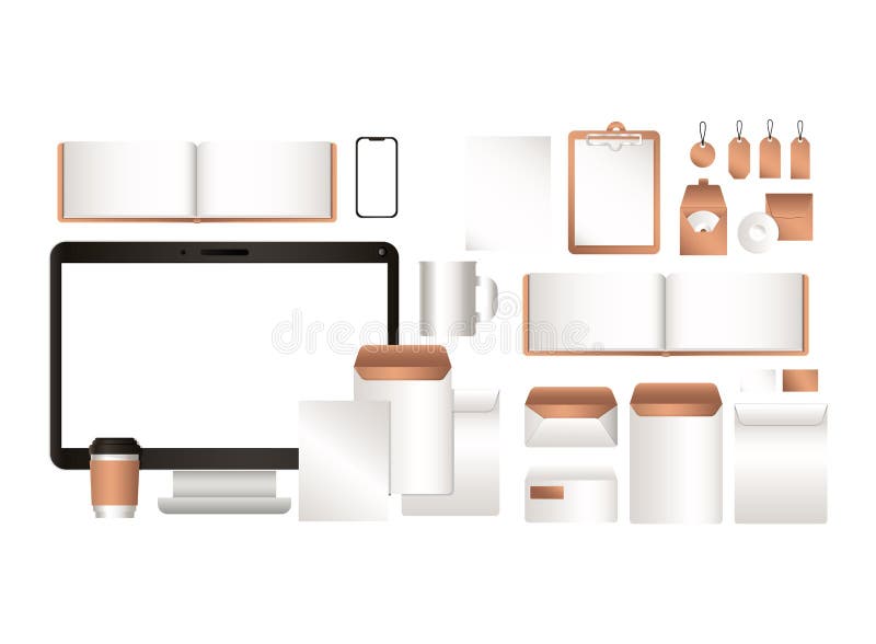 Mockup Computer and Corporate Identity Set Vector Design Stock Vector ...
