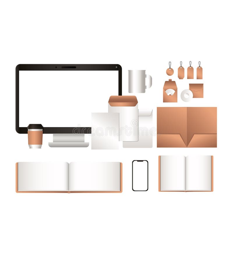 Mockup Computer File Notebooks and Smartphone Vector Design Stock ...