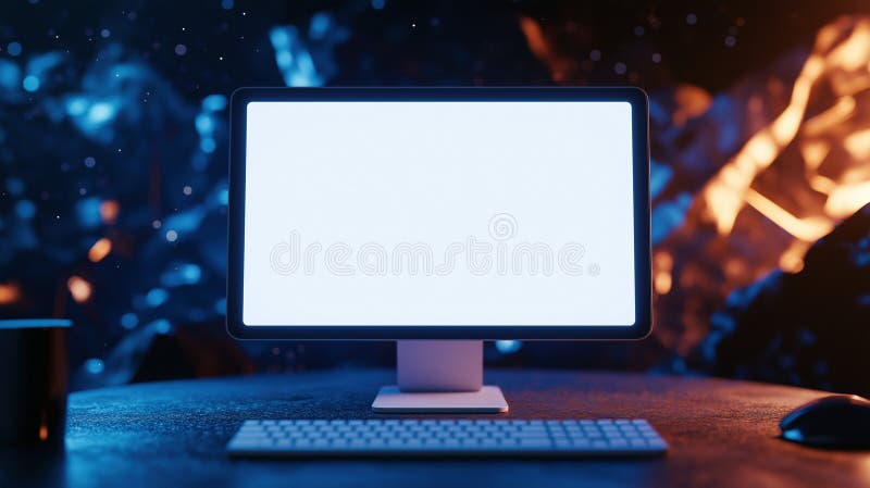 Mockup Computer Monitor in Dramatic Fire and Darkness Background, Ai ...