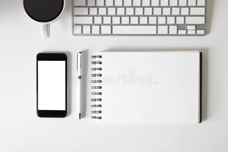 Mockup Computer on Workspace Smartphone, Pen, Coffee, Notebook a Stock ...
