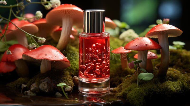 Mockup Container for Cosmetics in the Forest among the Red Fly Agaric ...