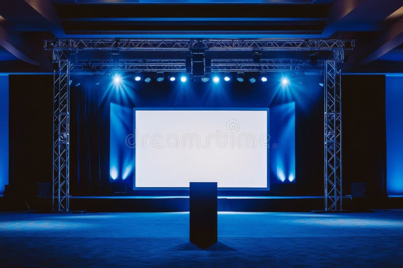For Mockup and Corporate Identity, Empty Stage Event with Night Lights ...