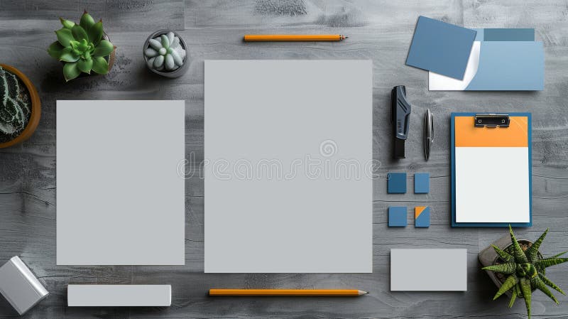 Corporate Identity Mockup with Keywords on Concrete Table Stock Image ...