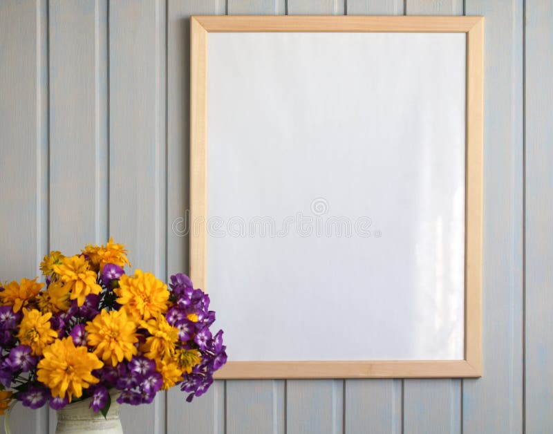 Mockup, the Creator of the Scene. Large Empty Frame Hangs on the Wall ...