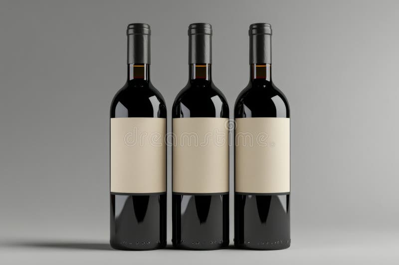 A Mockup, 3D Rendering of Three Black Wine Bottles with Empty Blank ...