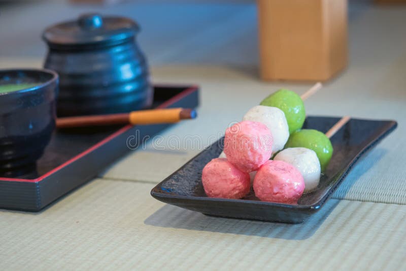Mockup of Dango a Japanese Dessert Served with Green Tea Stock Image ...