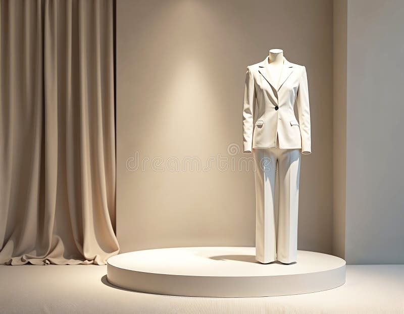 Modern Fashion Shoot with White Suit on Mannequin and Minimalist Decor ...
