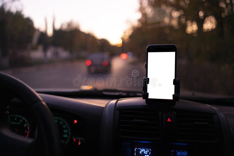 Mockup Design of the Smartphone Attached To the Windscreen Inside the ...