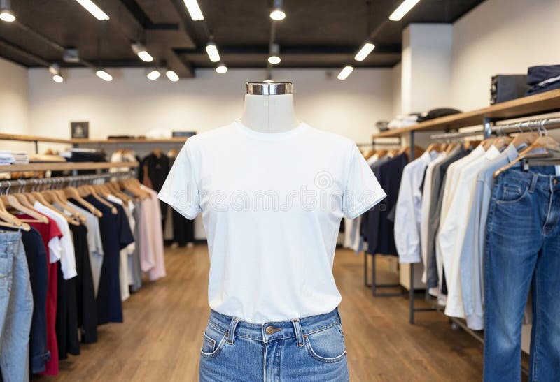 Mannequin Wearing White T-Shirt and Jeans in Clothing Store Stock ...