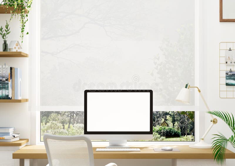 Mockup Desktop Computer in the Warm Office at Home, There Was Light ...