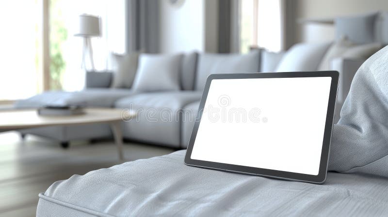 A Mockup of a Digital Tablet with a Blank White Screen on a Plush Couch ...