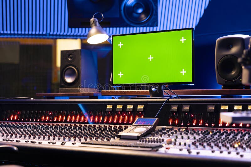 Mockup Display on Computer Next To Control Desk Soundboard Stock Photo ...