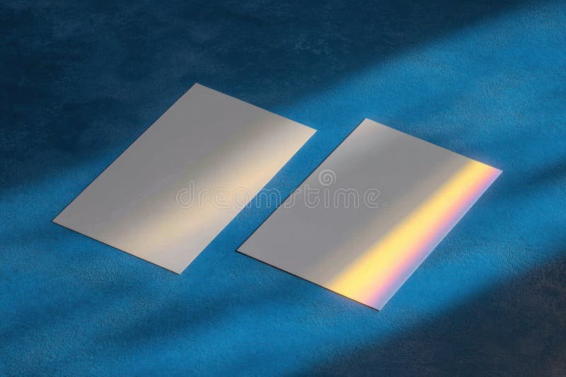 Mockup Display with Rainbow Light Refraction on Blue Concrete Stock ...