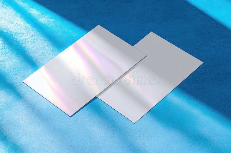 Mockup Display with Rainbow Light Refraction on Blue Concrete Stock ...