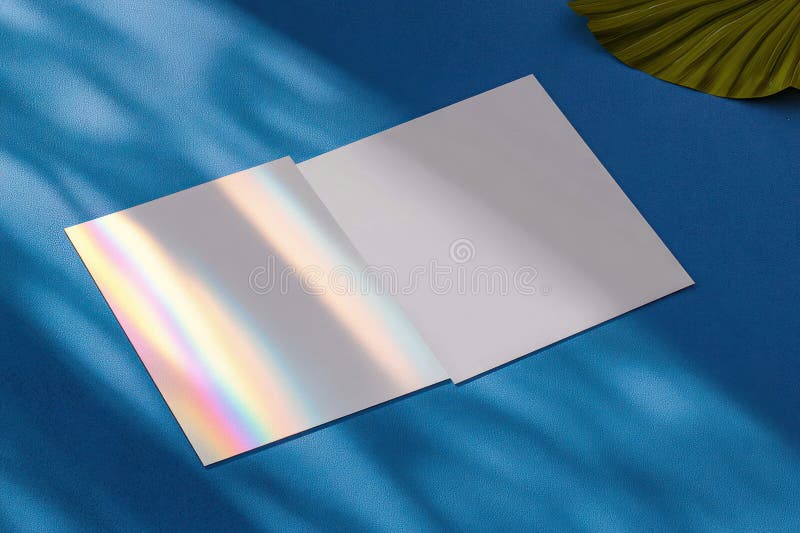 Mockup Display with Rainbow Light Refraction on Blue Concrete Stock ...