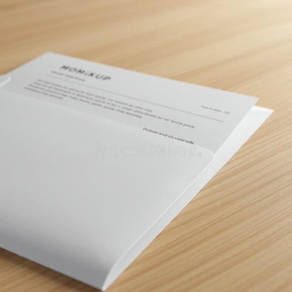 Mockup Document Placed on a Light Wood Surface. the Paper is Partially ...