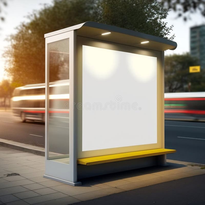 Mockup of an Empty Advertising Light Box is Displayed on the Bus Stop ...
