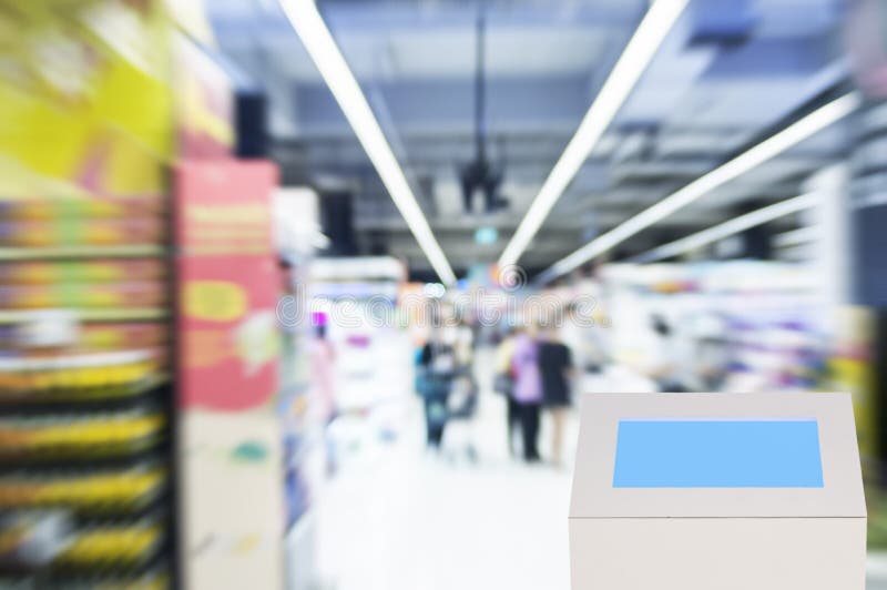 Digital Blue Screen Mockup Empty with Copy Space and Text in Front of ...