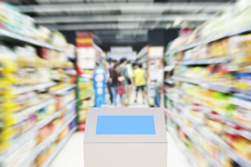 Digital Blue Screen Mockup Empty with Copy Space and Text in Front of ...