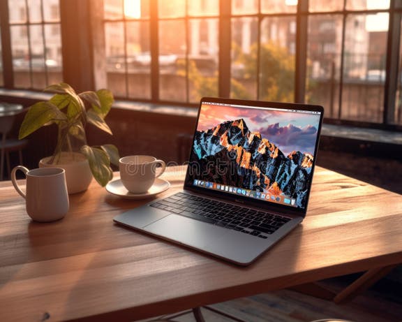 Empty MacBook Air on a Table in Office Stock Illustration ...