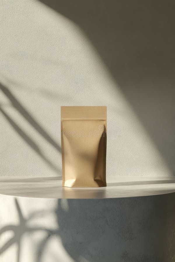Mockup of an Empty Product Pouch on a Flat Overhanging Table Showcasing ...