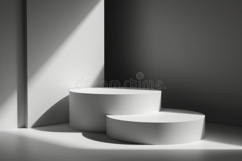 Mockup. Empty Round White Podium Platform Showcases on Black and White ...