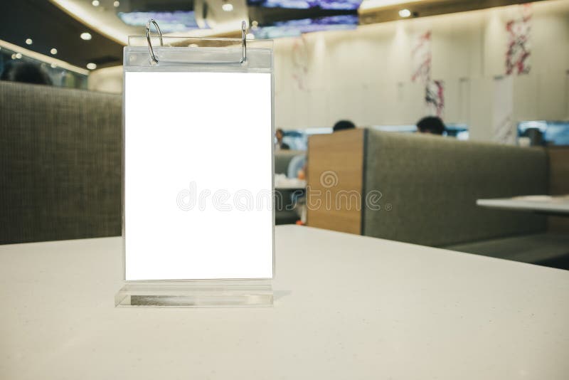 Mockup Empty White Label Menu Frame on Table Stock Image - Image of ...