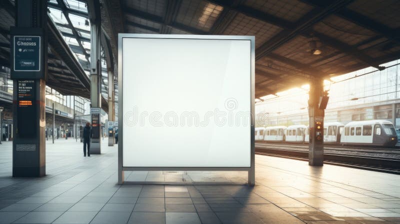 Mockup Empty White Screen in Outdoor Bus Station Stock Image - Image of ...
