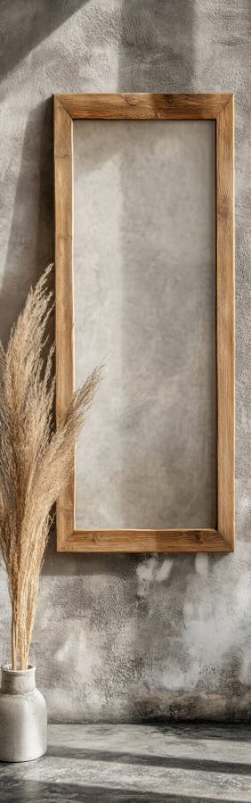 Handheld Wooden Photo Frame on Textured Concrete Surface with Ample ...