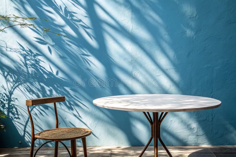 Empty Table on Smooth Blue Wall Background Stock Illustration ...