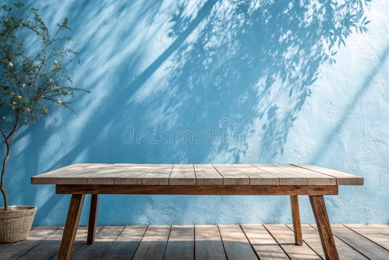 Empty Table on Smooth Blue Wall Background Stock Illustration ...