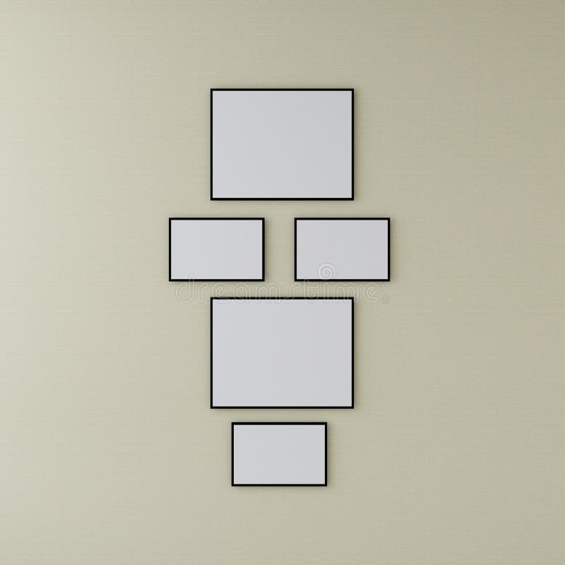 Mockup of Five Blank Horizontal Frames on a Light Beige Wall Stock ...