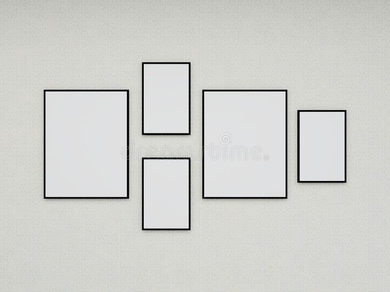 Mockup of Five Blank Vertical Frames on a White Wall Stock Illustration ...