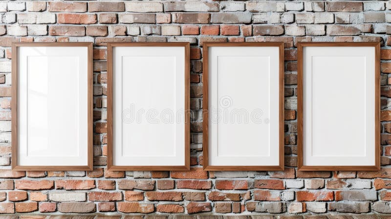 Mockup of Five Blank White Frames on Brick Wall for Displaying Artwork ...