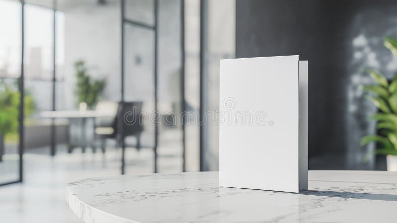 Mockup of a Folded Brochure, Standing Partially Open, on a Marble Table ...