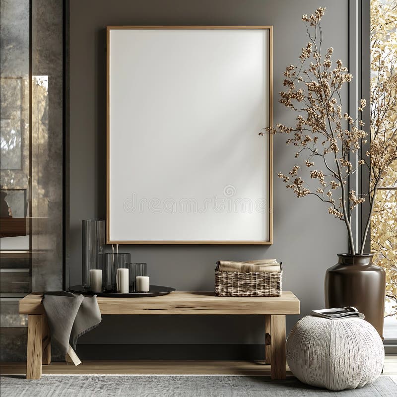 Mockup of Frame for a Blank Portrait Print Thin Wooden Frame Entryway ...